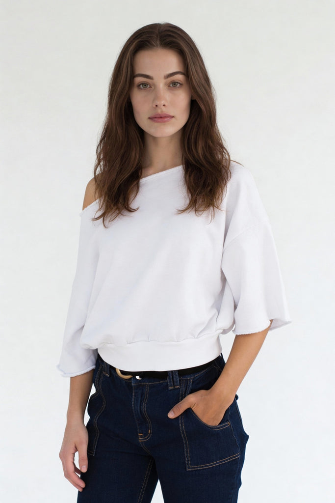 OFF SHOULDER BOAT NECK RAW EDGE FLEECE - PFD
